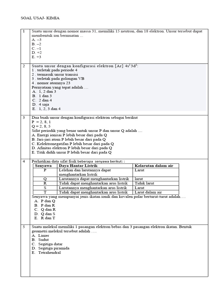 Kimia Soal Psaj 2024 | PDF