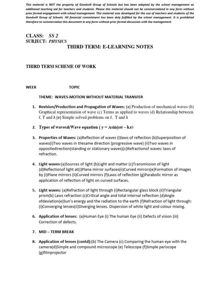 Third Term ss2 Physics | PDF | Waves | Refraction