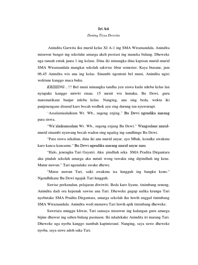 Contoh Cerita Cekak (Cerkak) Bahasa Jawa SMA | PDF