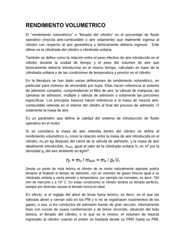 Rendimiento Volumetrico | PDF | Gases | Carburador