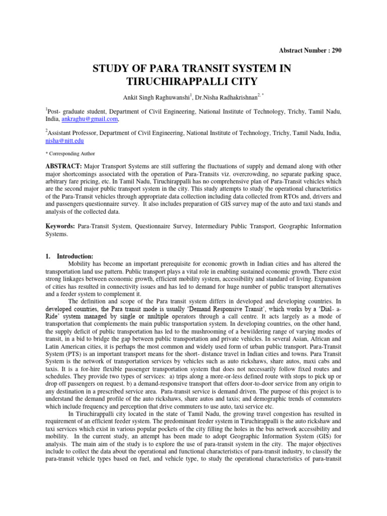 Study of para Transit System in Tiruchirappalli City: Corresponding ...