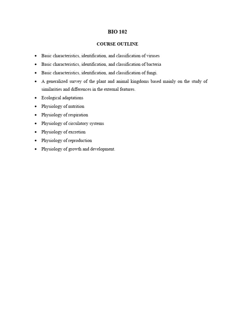 BIO 102 Course Outline: Fungi & More | PDF