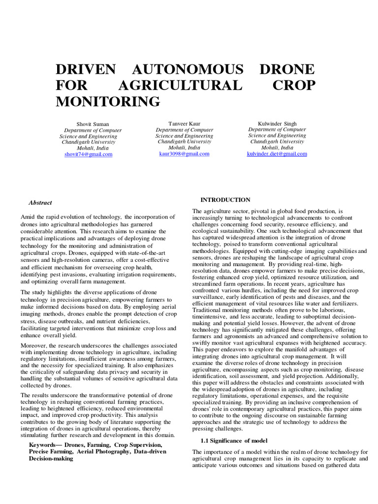 Autonomous Drones for Crop Monitoring | PDF | Agriculture | Unmanned ...