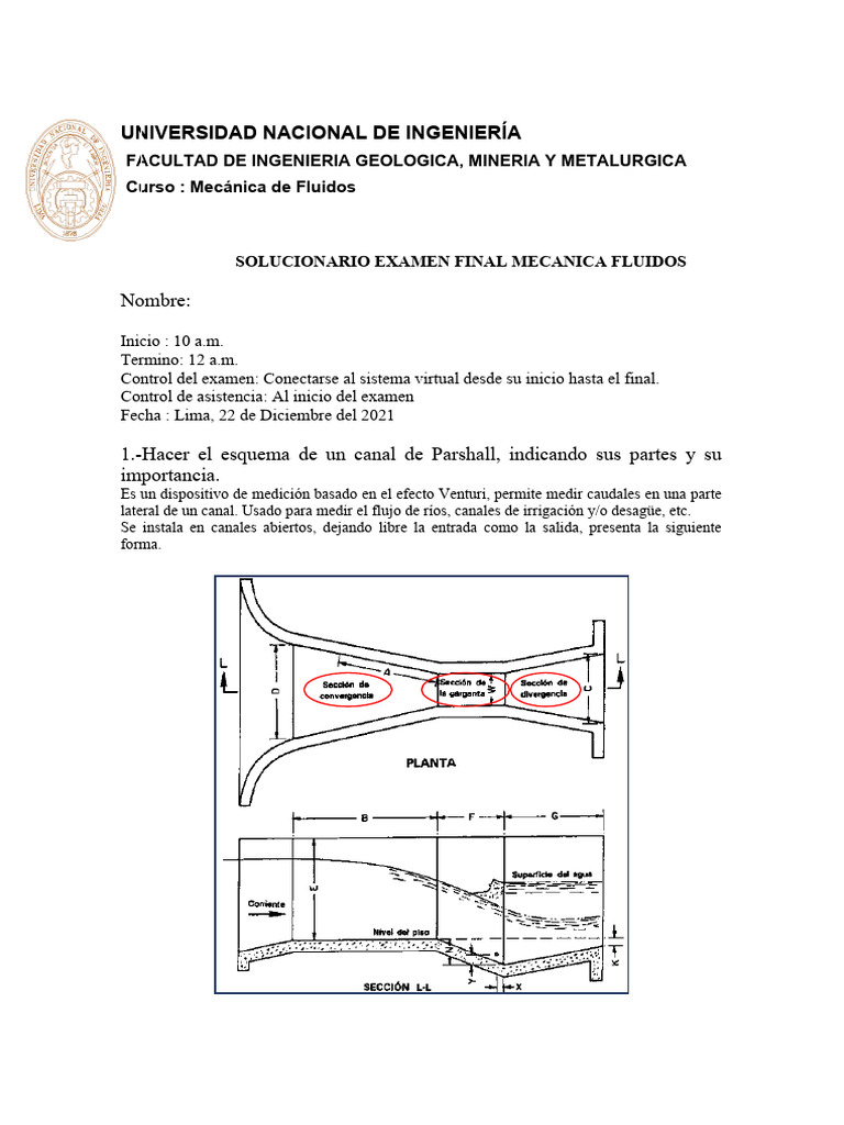 21-2 Examen Final MEC FLUIDOS Solucionario 22 Dic 21 | PDF | Turbina | Mecánica de fluidos