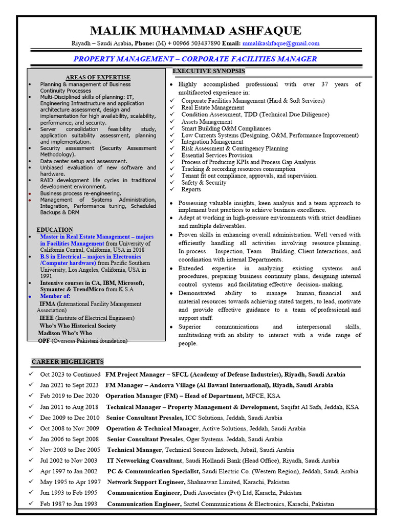 CV - Malik M Ashfaque-SFCL | PDF | Voice Over Ip | Computer Network