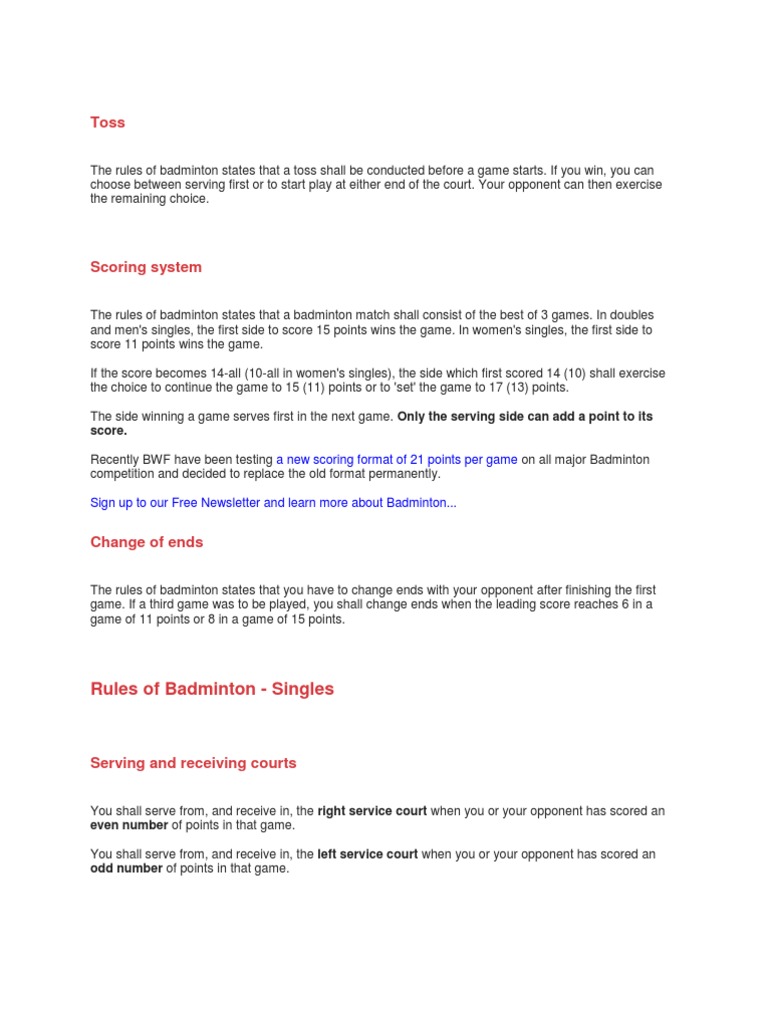 Badminton Rules and Scoring Overview | PDF | Referee | Strength Training