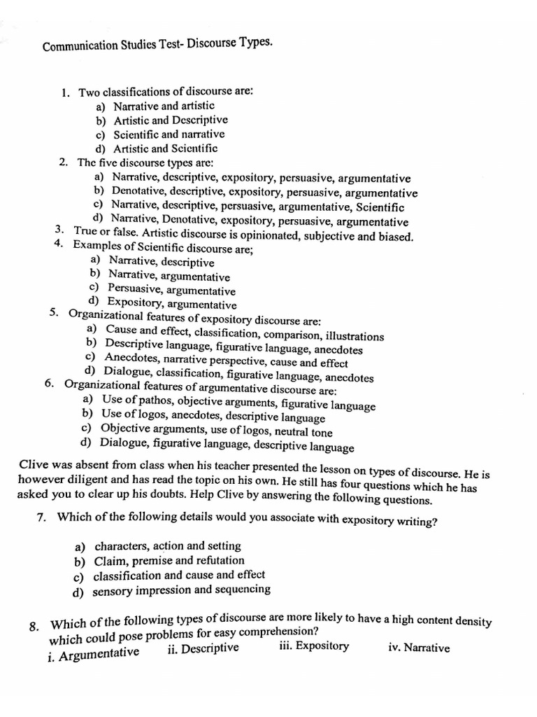 Quiz Discourse Types, Registers and Verbal Communication | PDF