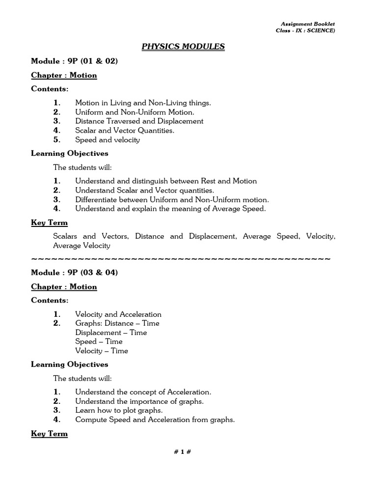 CBSE Class 9 Physics Worksheet - All Chapters | PDF | Force | Sound