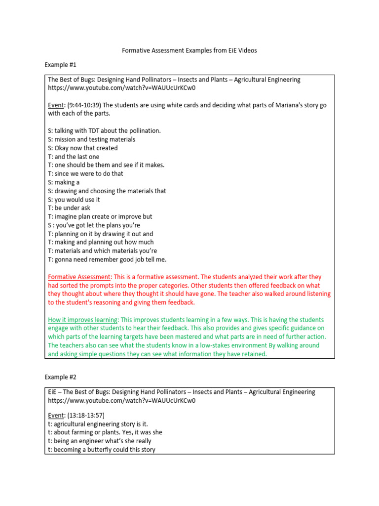 formative assessment examples | PDF | Cognition | Psychological Concepts