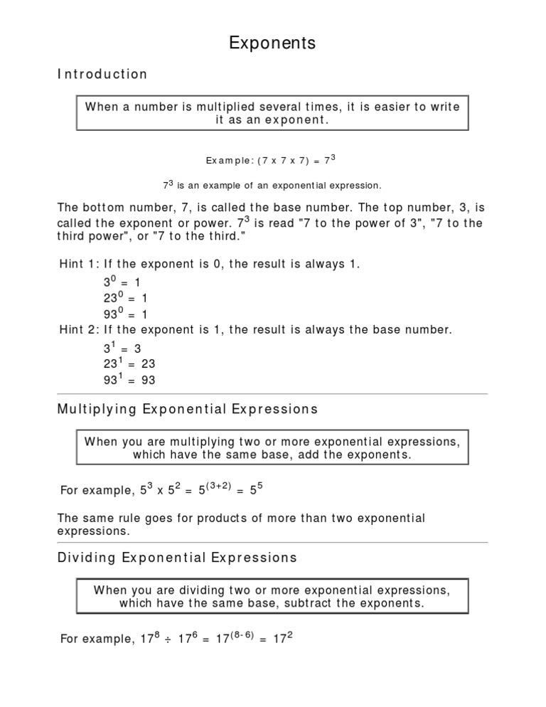 Understanding Exponents and Operations | PDF | Language Arts & Discipline