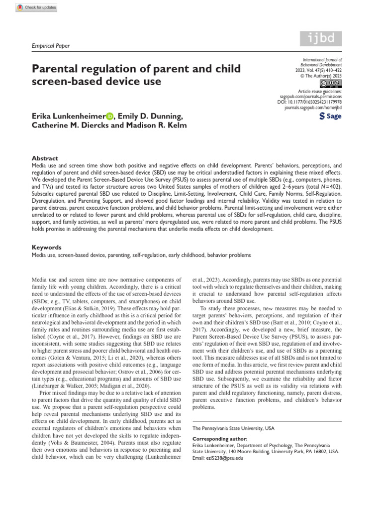 Parental Regulation of Parent and Child Screenbased Device Useinternational Journal of ...