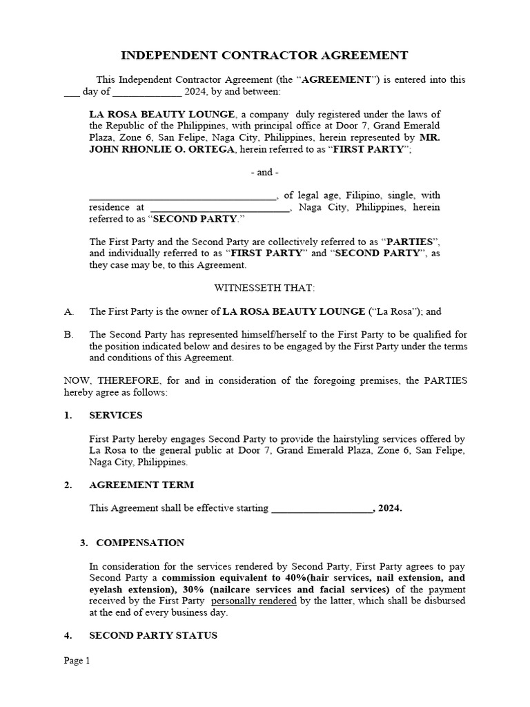 Independent Contractor Agreement DRAFT | Download Free PDF | Liquidated Damages | Information