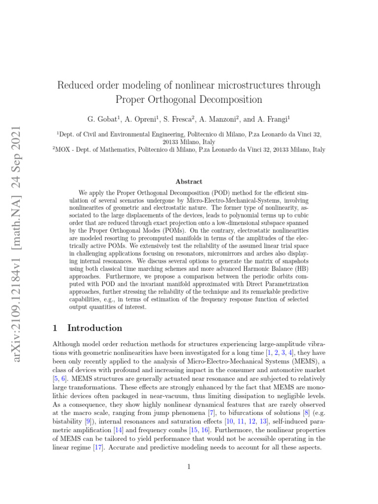 Reduced Order Modeling of Nonlinear Microstructures Through Proper Orthogonal Decomposition ...