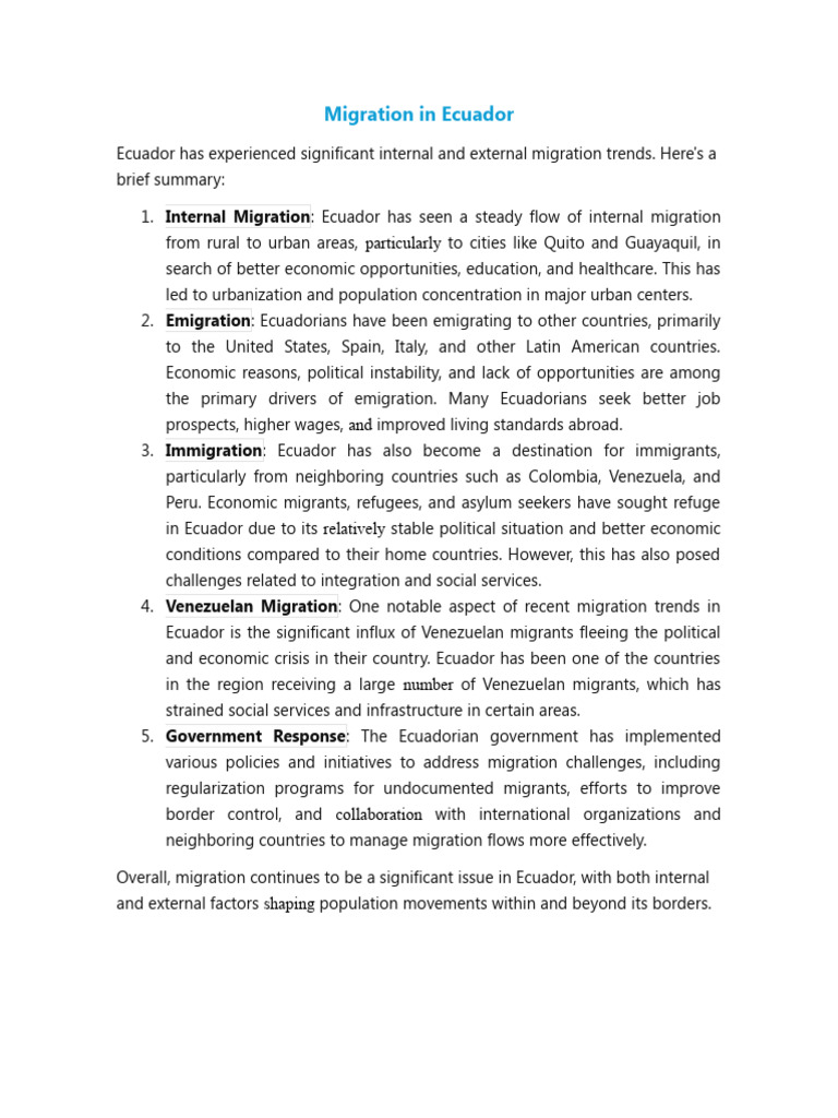 Migration Trends in Ecuador: A Overview | PDF | Politics | Social Science