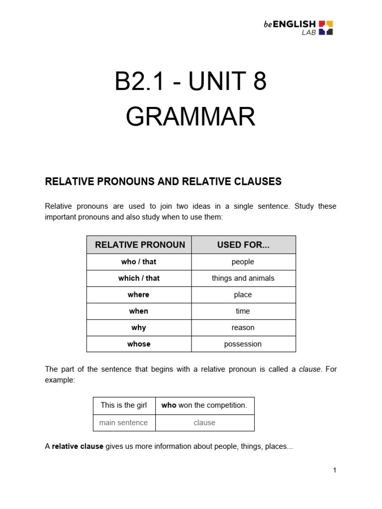 b2.1 - Unit 8 - Grammar | PDF | Subject (Grammar) | Sentence (Linguistics)
