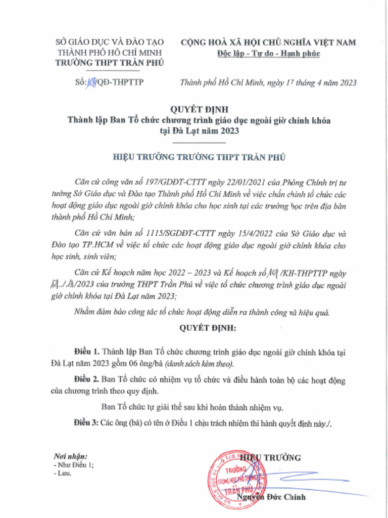 Thpttranphu 478279 55 Quyet Dinh Thanh Lap BT | PDF