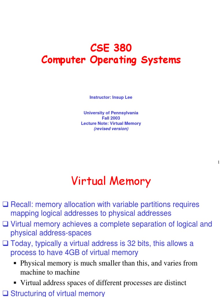 CSE 380 Computer Operating Systems: Instructor: Insup Lee | PDF ...