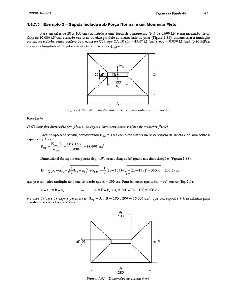 Exemplo 3 e 4 - Sapatas | PDF | Estresse (Mecânica) | Flexão (Física)