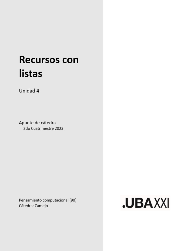 U4 RecursosConListas PensamientoComputacional 2c 2023 | PDF | Python ...