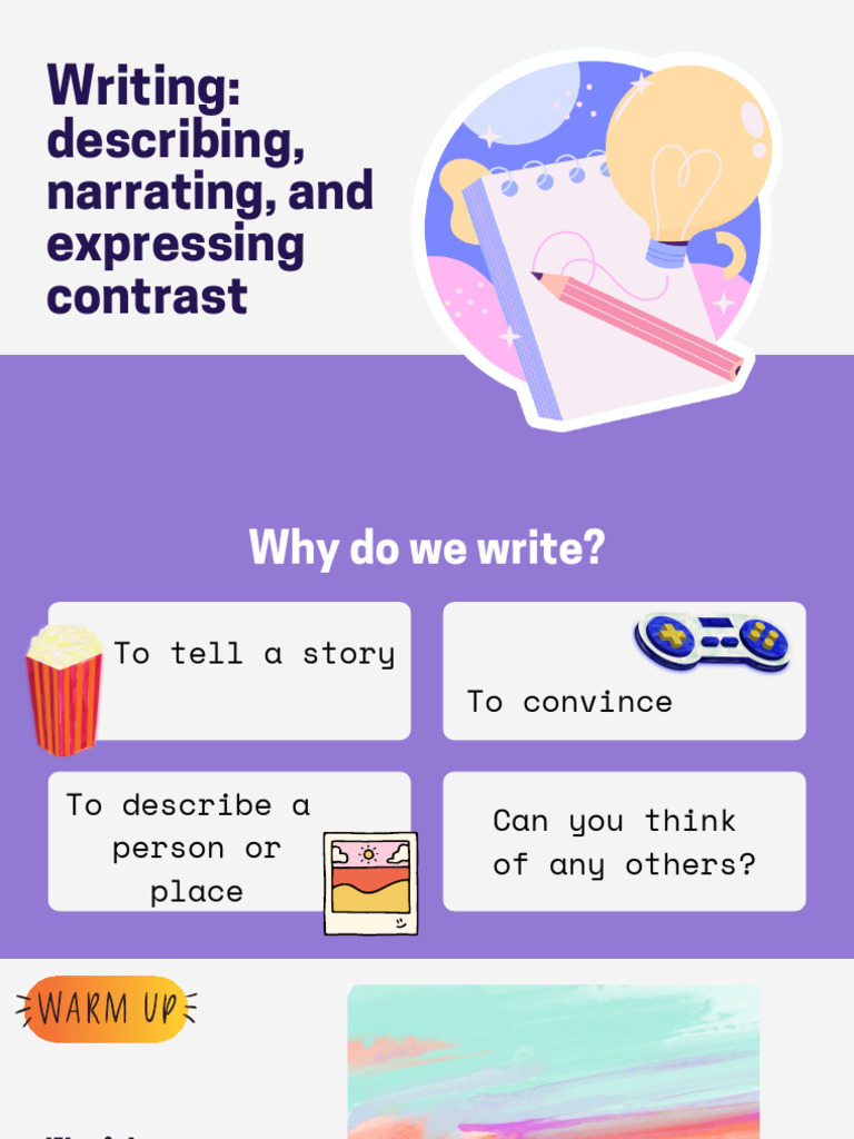 Describing Narrating Expressing Contrast | PDF | Verb | Adverb