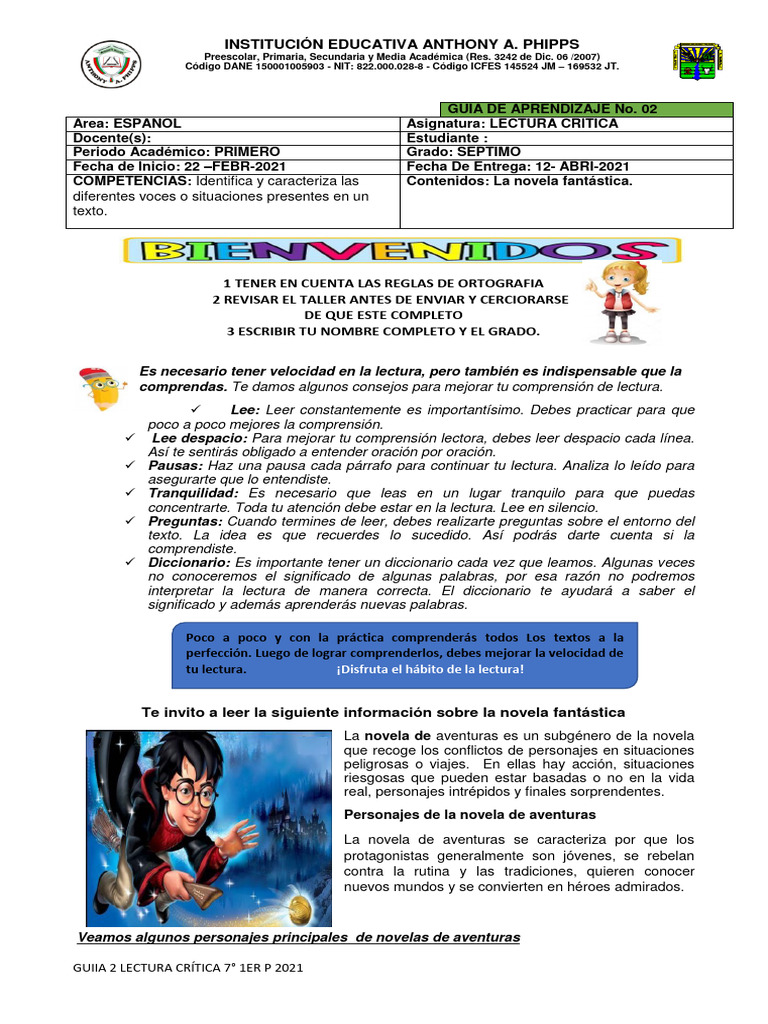 GUIA 2 Lect Crit 7° 1erp 2021 | PDF | Harry Potter | Novelas