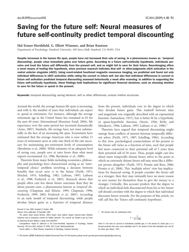 Saving For The Future Self - Neural Measures of Future Self-Continuity Predict Temporal ...