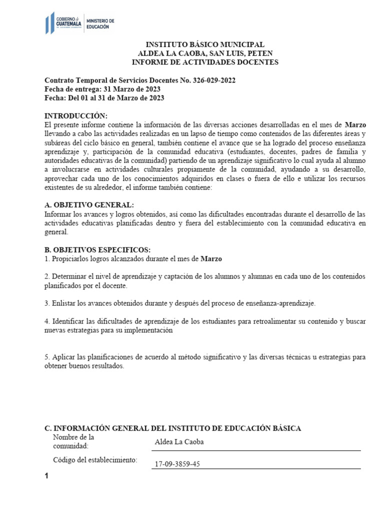 Modelo de Informe 2024 | Descargar gratis PDF | Enseñando | Aprendizaje Modelo de Informe 2024 | Descargar gratis PDF | Enseñando | Aprendizaje