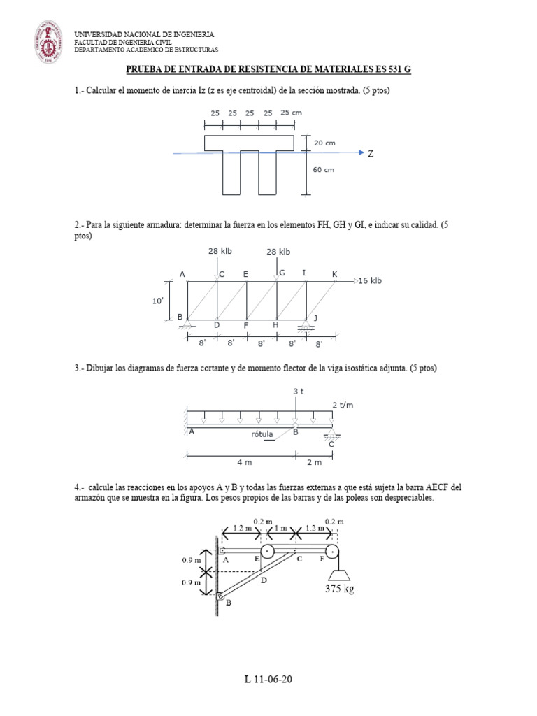 Pc1 Resistencia de Materiales Recopilacion | PDF | Viga (Estructura) | Resistencia de materiales