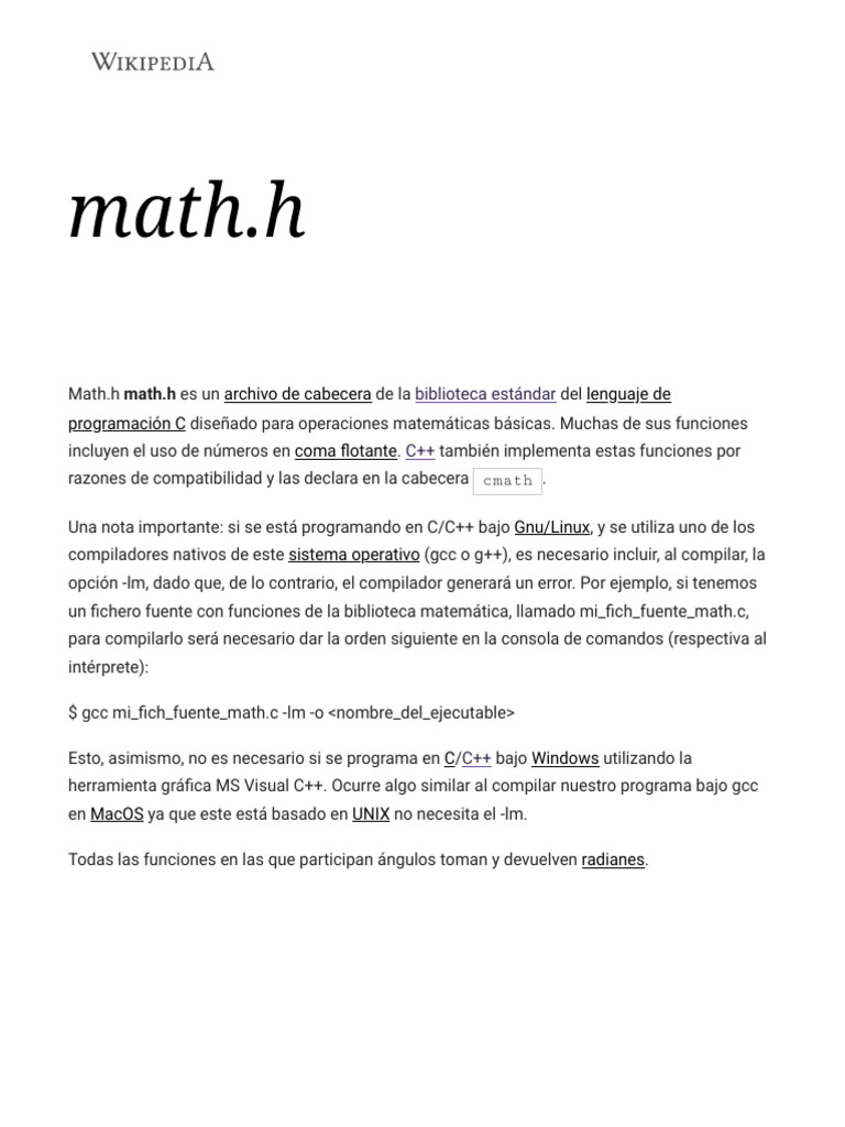 Math.h - Wikipedia, La Enciclopedia Libre | Descargar gratis PDF | C ...