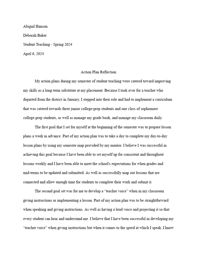 action plan reflection - a | PDF | Teachers | Classroom