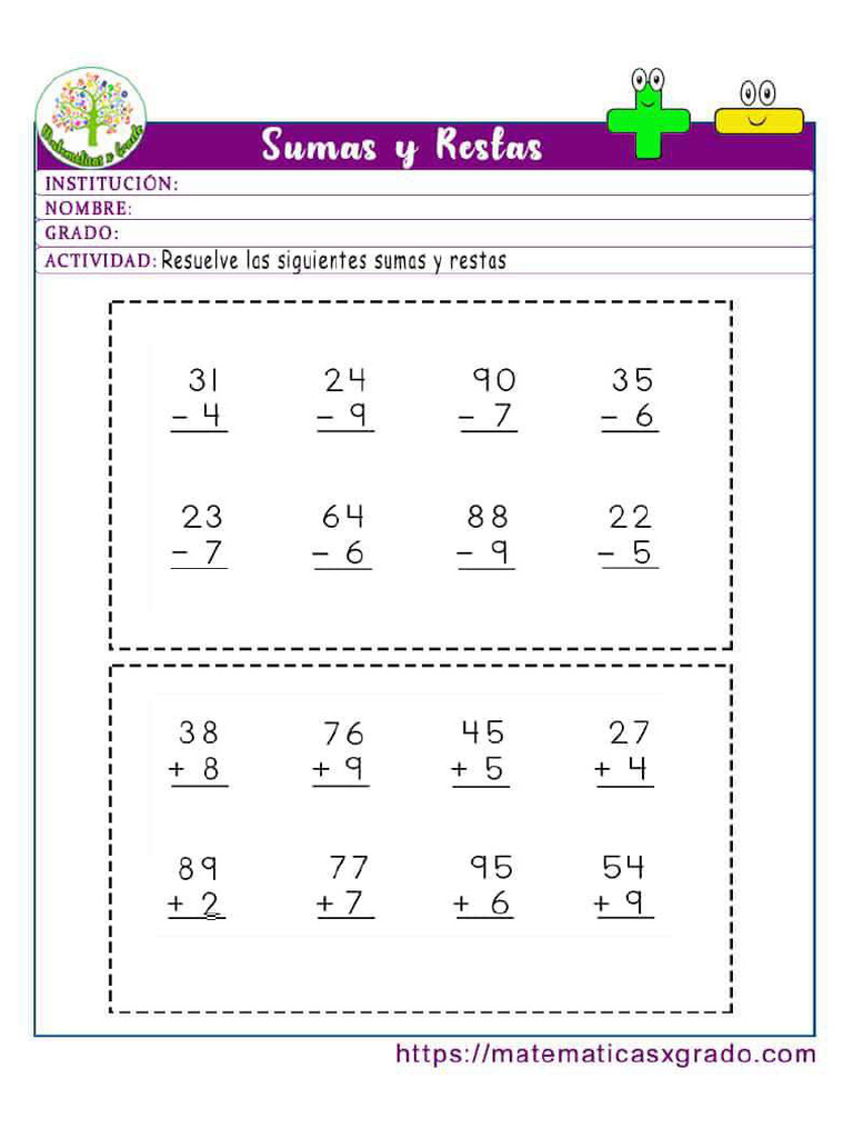 Ejercicios de Sumas y Restas para Primer Grado | PDF