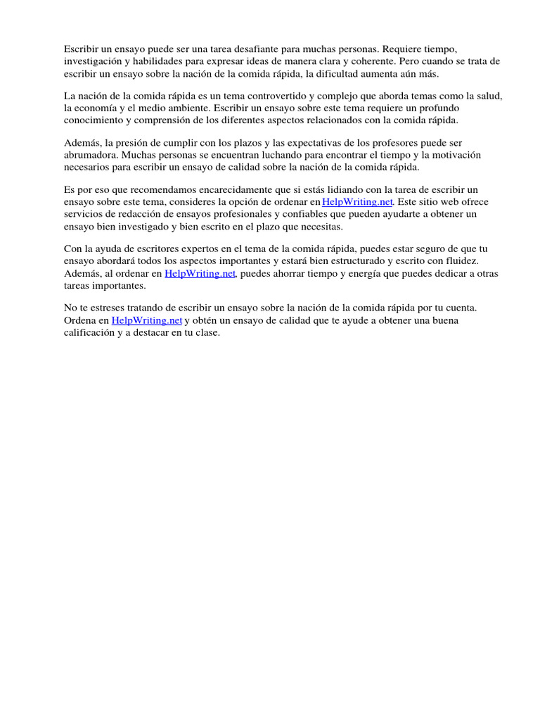 Ensayo Sobre La Nación de La Comida Rápida | Descargar gratis PDF | Ensayos