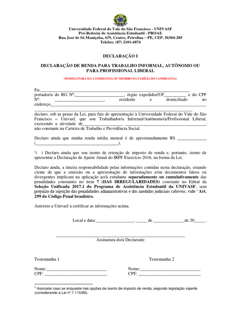 2017-1 Anexo V - Modelos de Declaracoes | PDF | Imposto de Renda