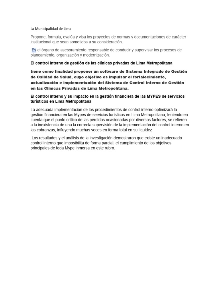 La Municipalidad De Lima Pdf