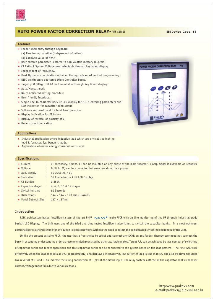 APFCR - Auto Power Factor Correction Relays | PDF | Foreign Language ...