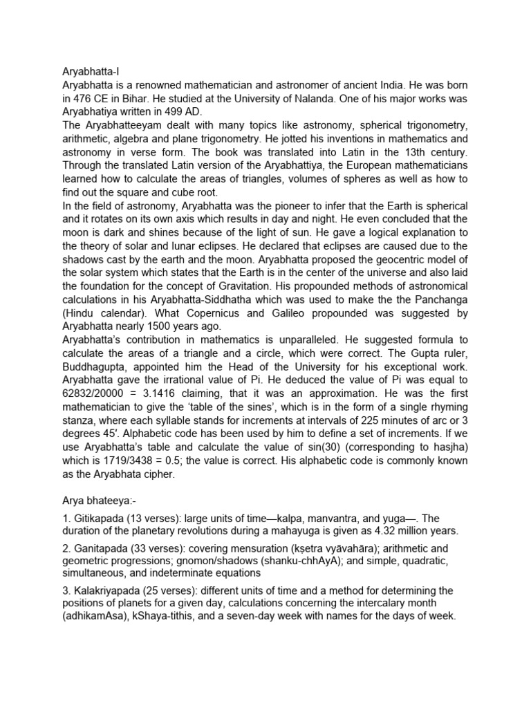 Aryabhatta I and II, Bhaskara I and II Chapter 6 | PDF | Astronomy ...