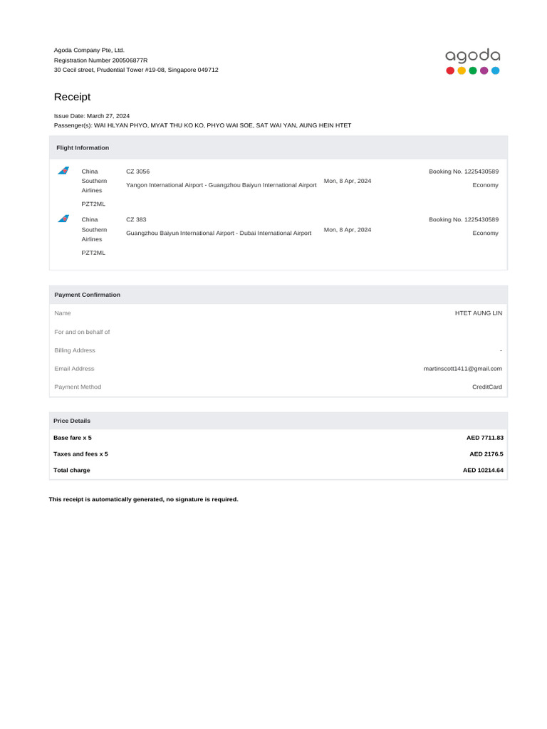 Agoda RECEIPT Enclosed | PDF