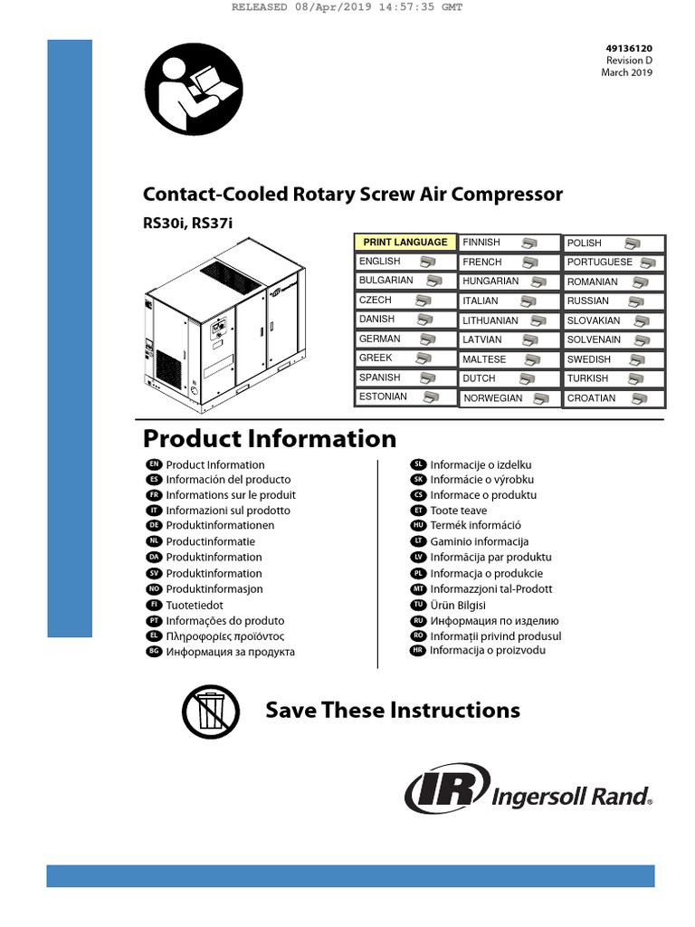 Product Information: Contact-Cooled Rotary Screw Air Compressor | PDF ...