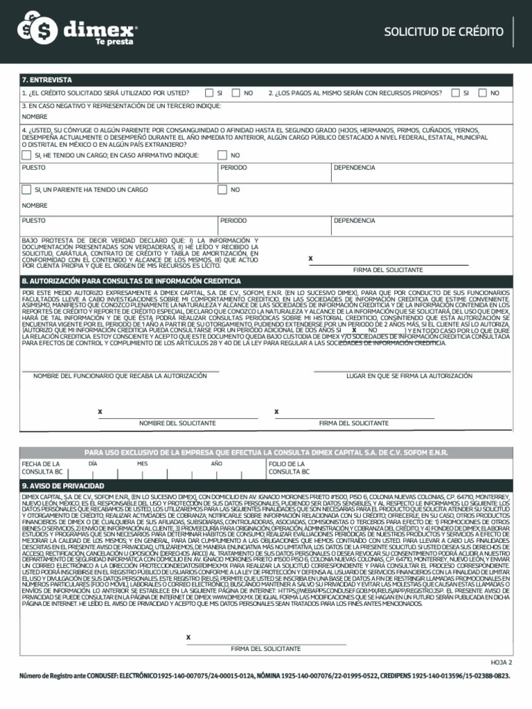 Solicitud de Crédito Dimex Capital | PDF | Seguro de vida | Seguro