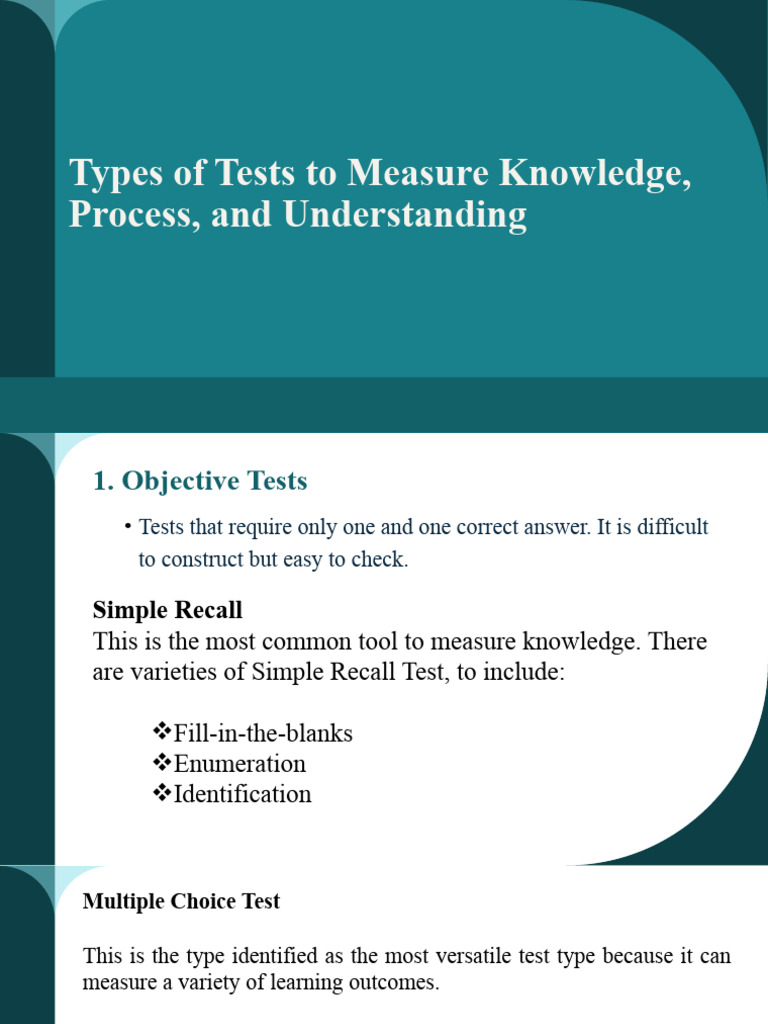 Types of Tests To Measure Knowledge Process | PDF | Multiple Choice ...