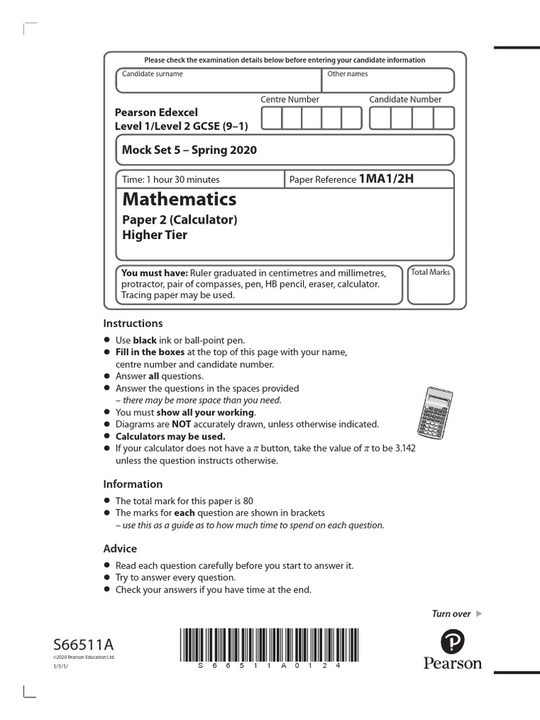 1MA1 - 2H Mock Set 5 QP | PDF