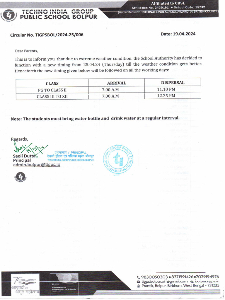 006 - Change of School Timing | PDF