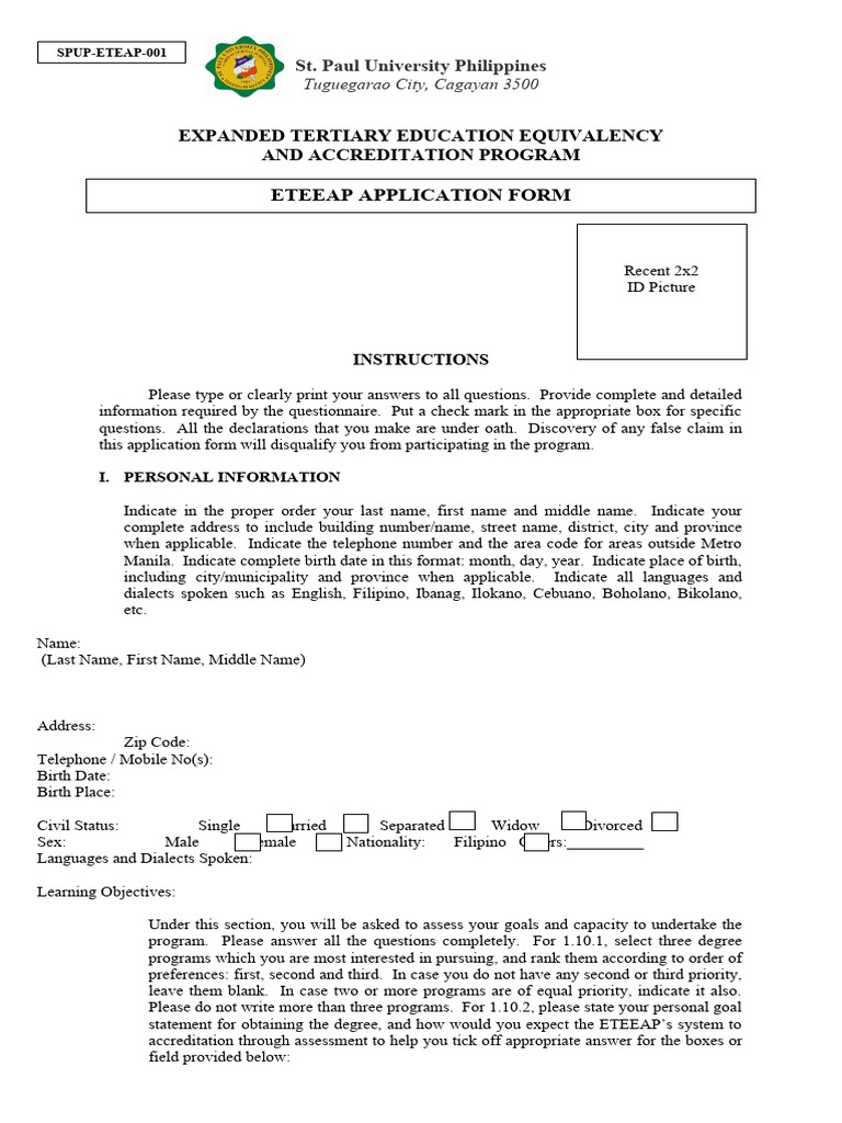 ETEEAP Form 01 Application | PDF | Career & Growth