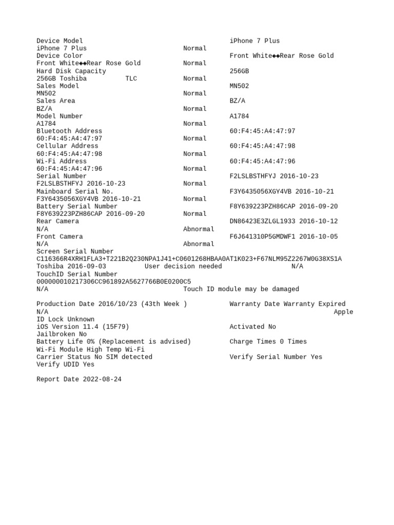 iPhone 7 Plus Verification Report | PDF