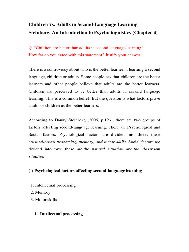 Children vs. Adults in Second Language Learning | PDF | Second Language ...