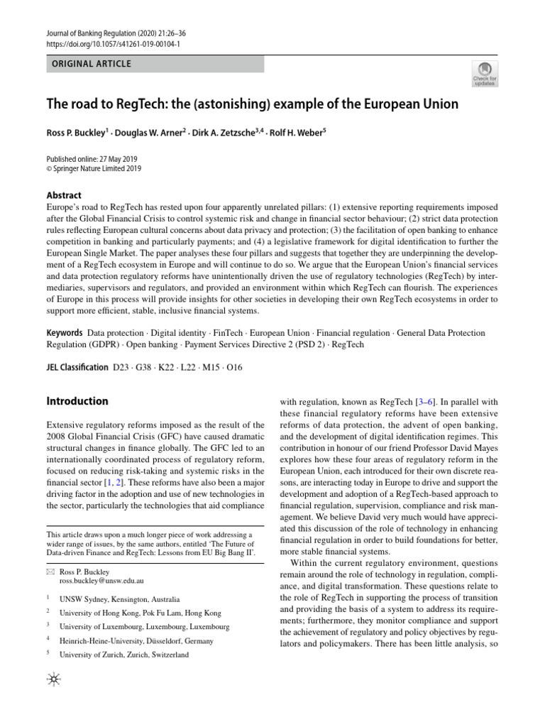 The Road To Regtech: The (Astonishing) Example of The European Union ...