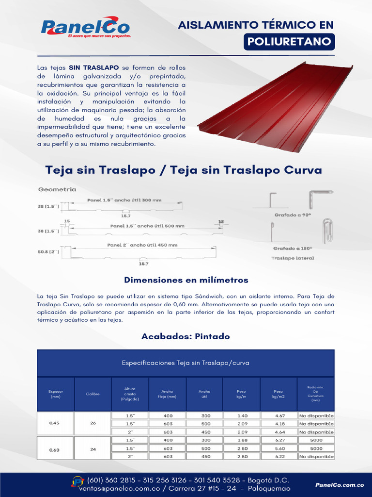 Ficha Tecnica Panelco Teja Standing Seam Con Aislamiento Térmico en Poliuretano | Descargar ...