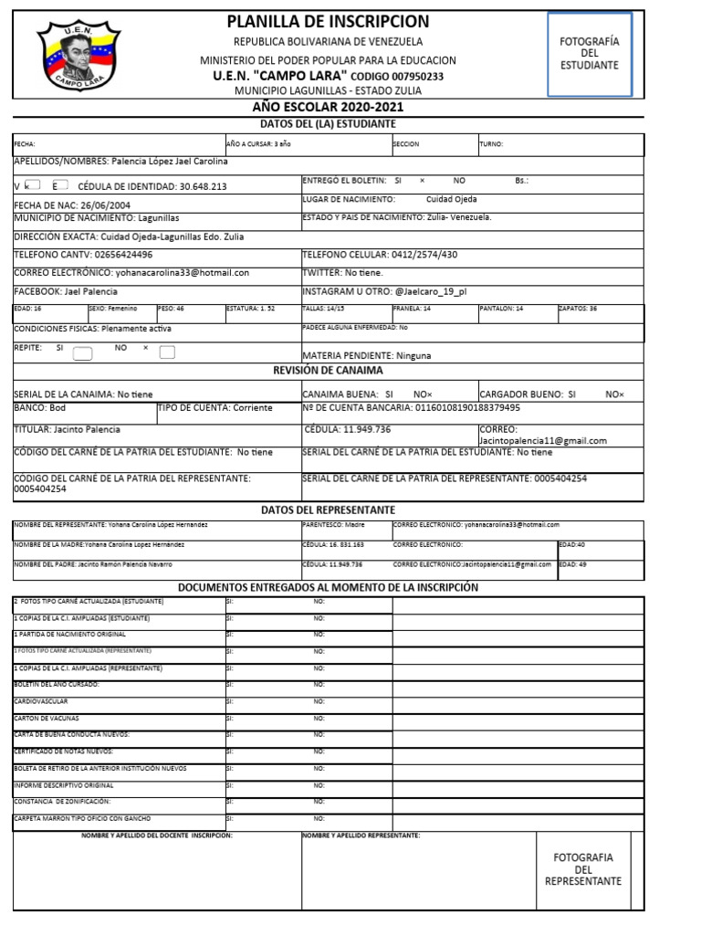 Planillas de Inscripcion Modificacion 2020-2021 | Descargar gratis PDF ...