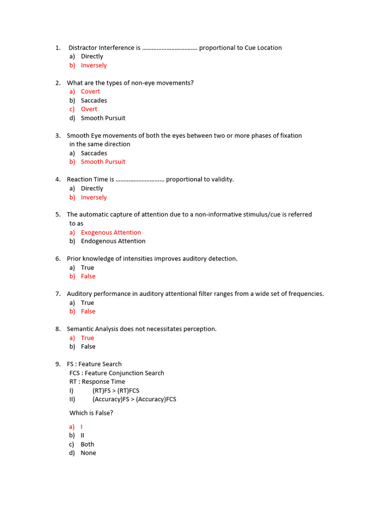 Quiz-2 Answer Key | Download Free PDF | Attention | Perception