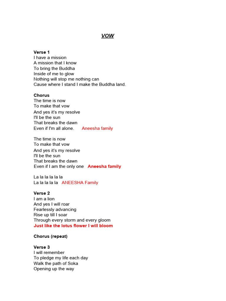 Vow Song Lyrics Pdf